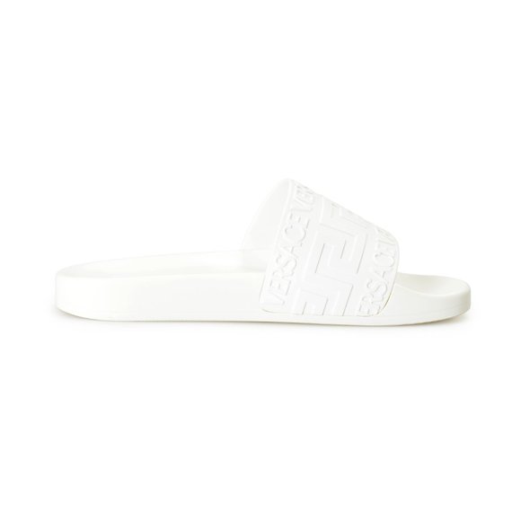 Versace | Shoes | Versace Mens White Greca Print Embossed Pool Slide ...